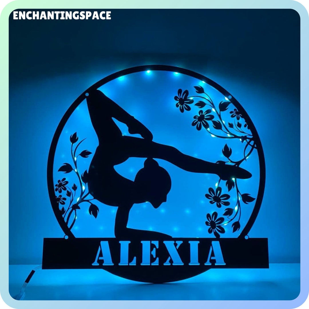 Customized Female Gymnastics Metal Wall Art LED Light, Personalized ...