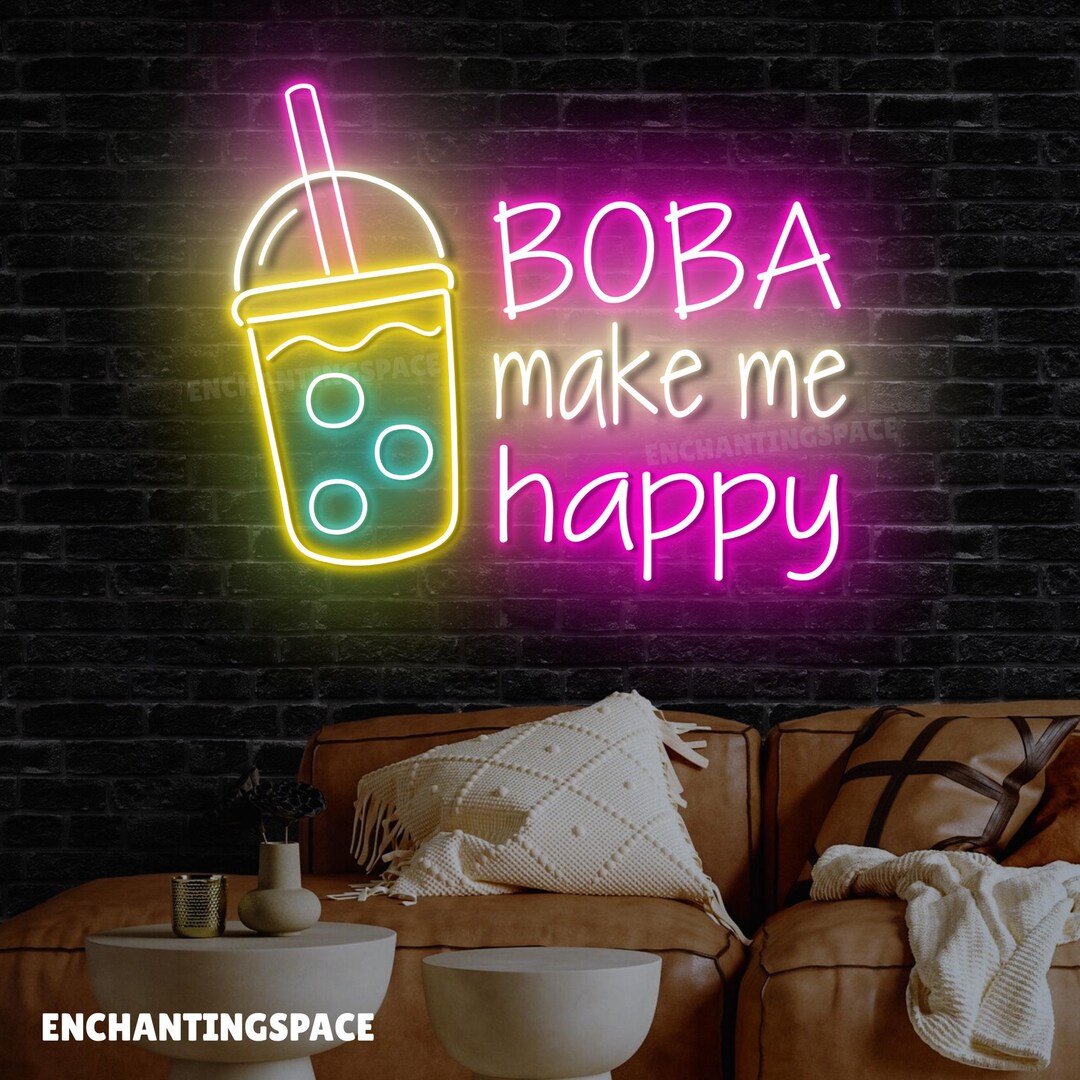 Boba Make Me Happy Led Sign, Bubble Tea Neon Sign, Boba Tea Neon Light ...
