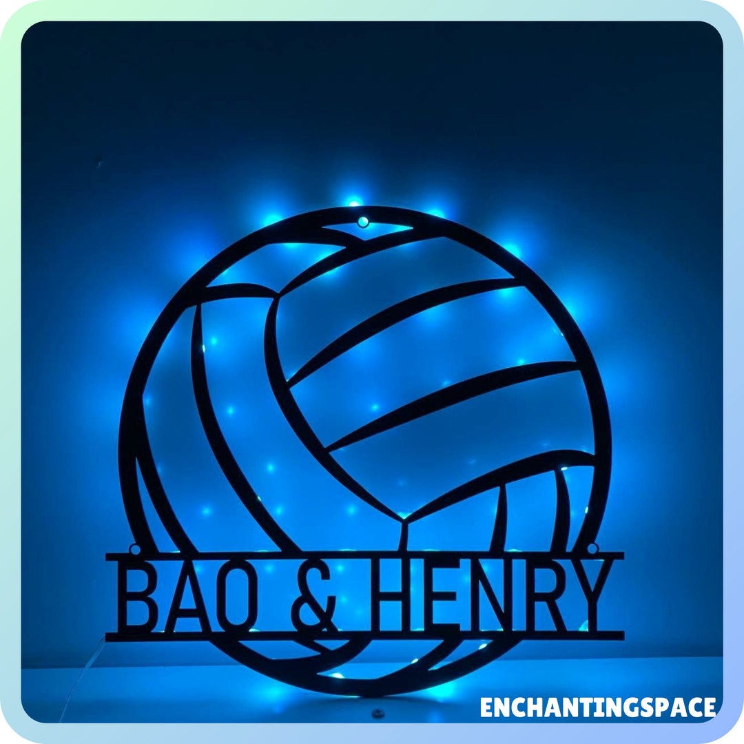 Customized Volleyball Ball Metal Wall Art LED Light Personalized ...