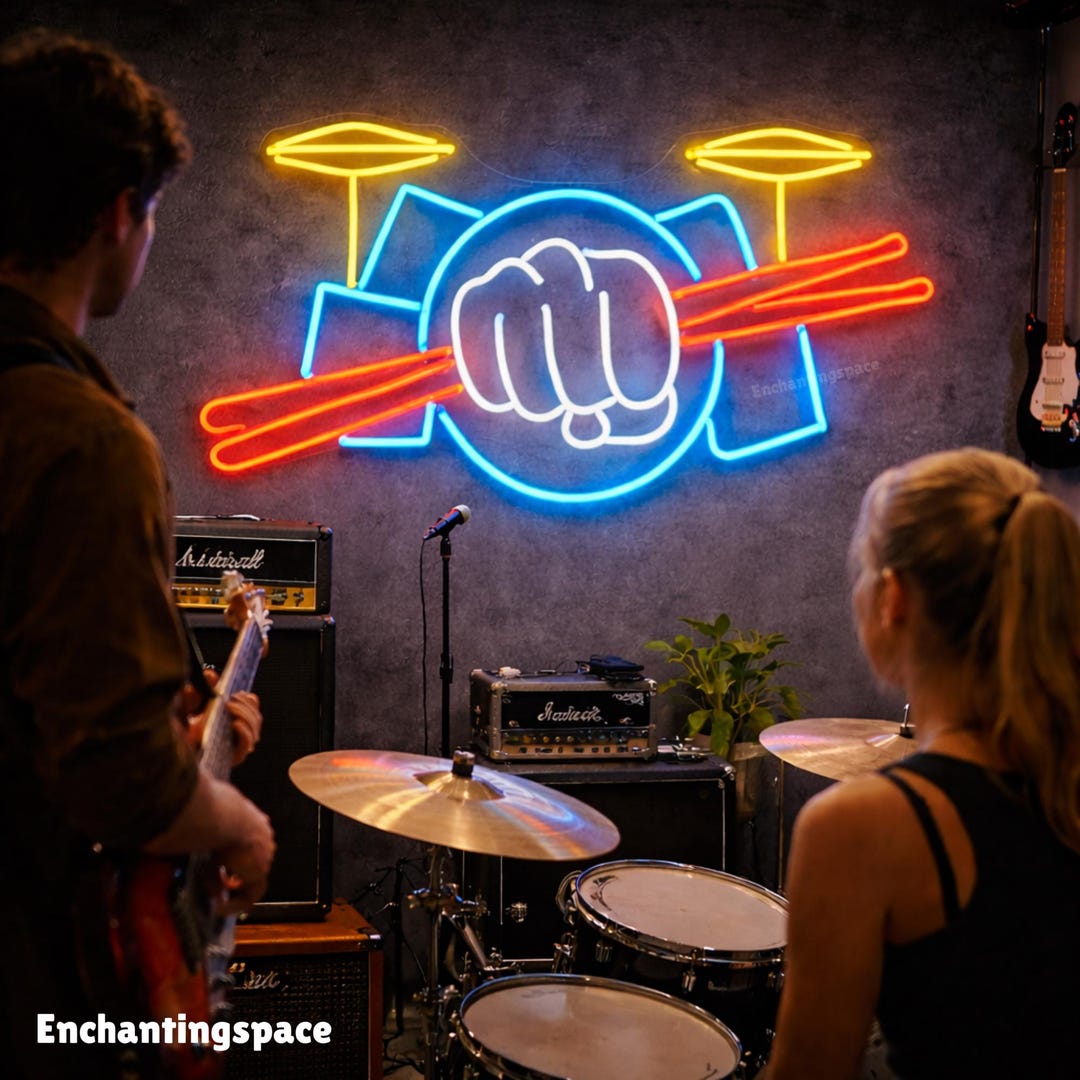 Drum Neon Sign, Drum Set LED Wall Sign for Music Studio or Band Room ...