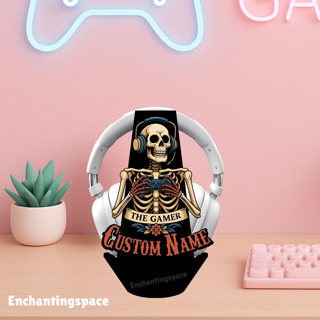 Personalized Skeleton Gamer Headphone Stand, Custom Metal Headset ...