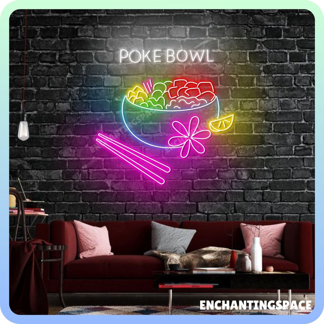 Poke Bowl Neon Sign, Hawaiian Poke Led Light, Poke Restaurant Neon ...