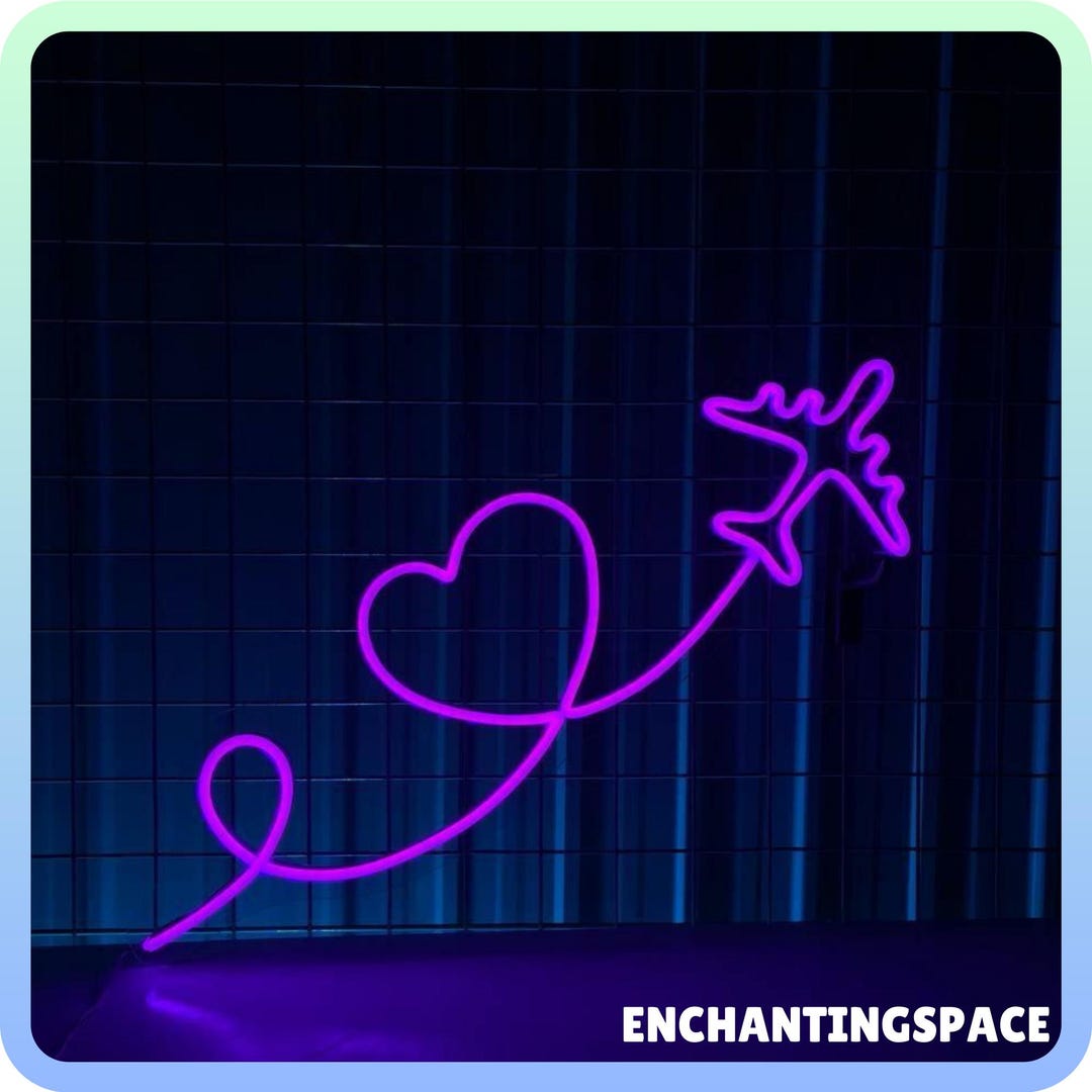 Plane With Heart Neon Sign, Custom Airplane Led Light Sign, Gift for ...