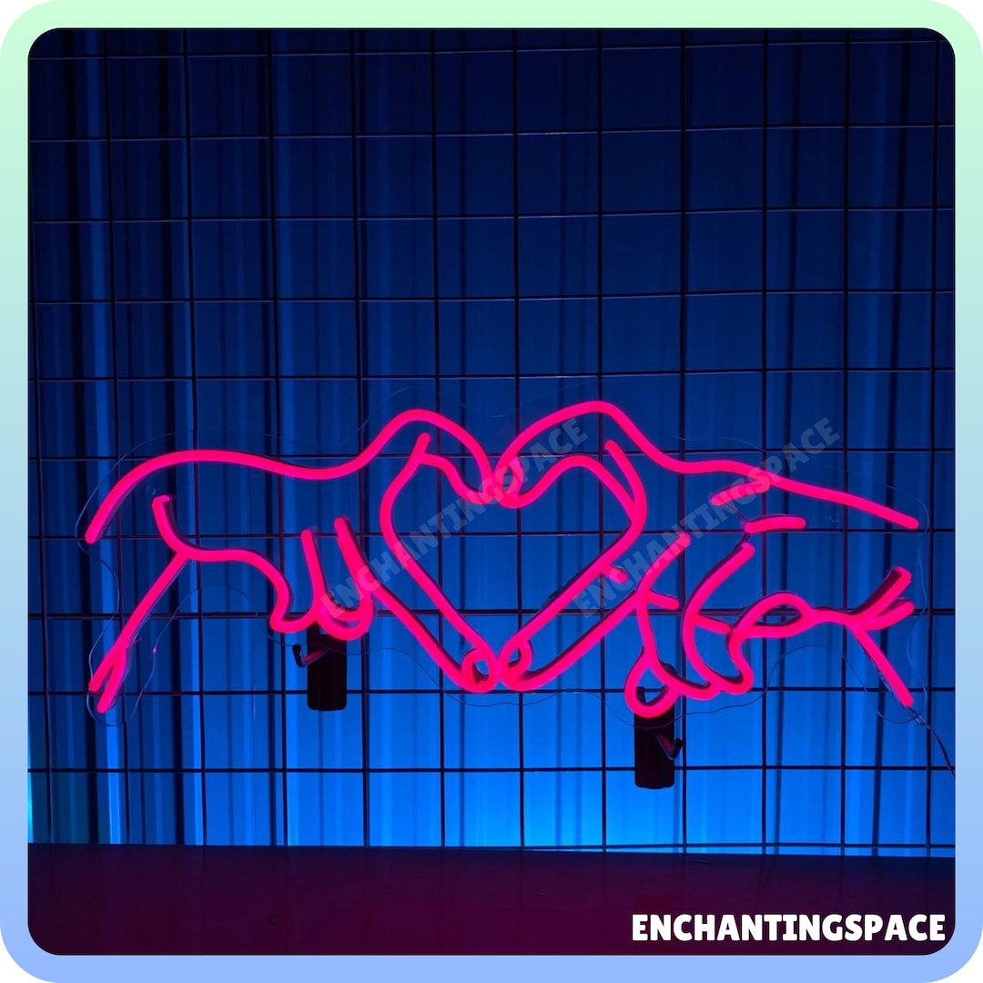 Hand Heart Neon Sign, Hand Heart Led Light Wall Decor, Heart Couple ...