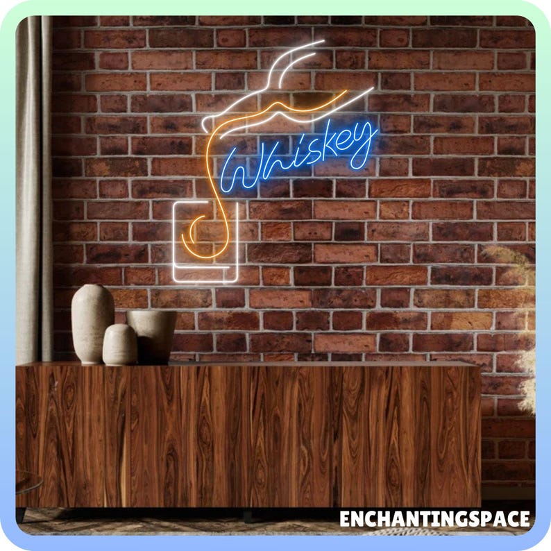 Whiskey Neon Sign, Whiskey Glass Bottle Led Sign Wall Art, Wine Bar Pub ...