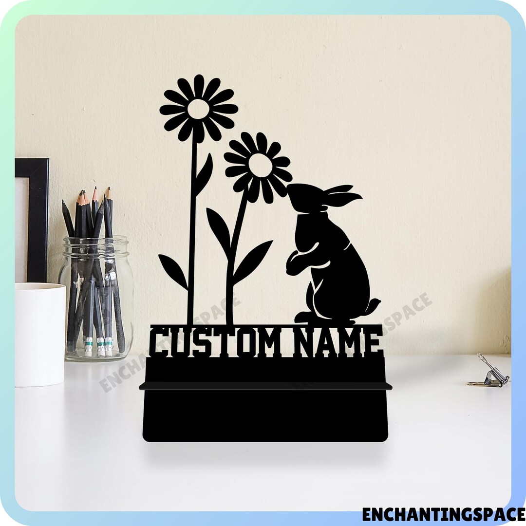 Custom Rabbit Art Metal Phone Stand, Rabbit Metal Phone Holder, Rabbit ...