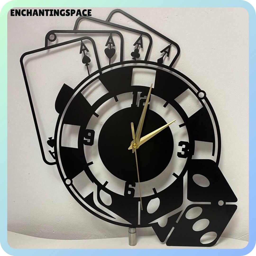 Poker Card Metal Wall Clock Art for Home Decor, Casino Game Room Metal ...