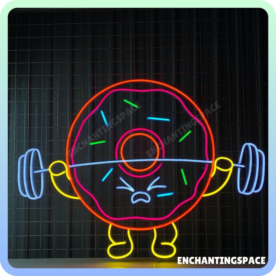 Donut Lifting Neon Sign, Barbell Donut Neon Light Sign, Donut Bakery ...