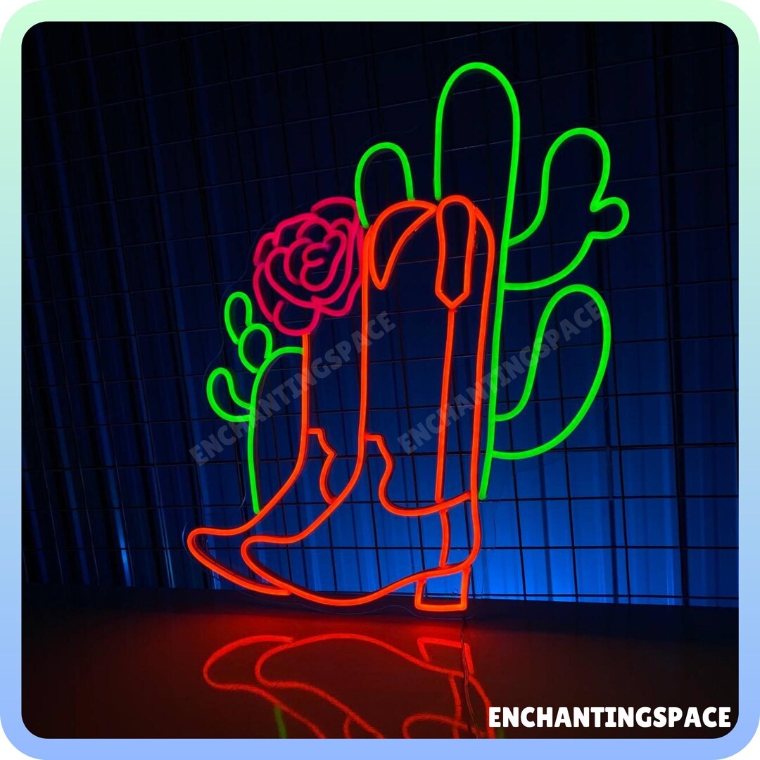 Cowboy Boots Cactus Neon Sign, Cowgirl Boots Light up Sign, Custom ...