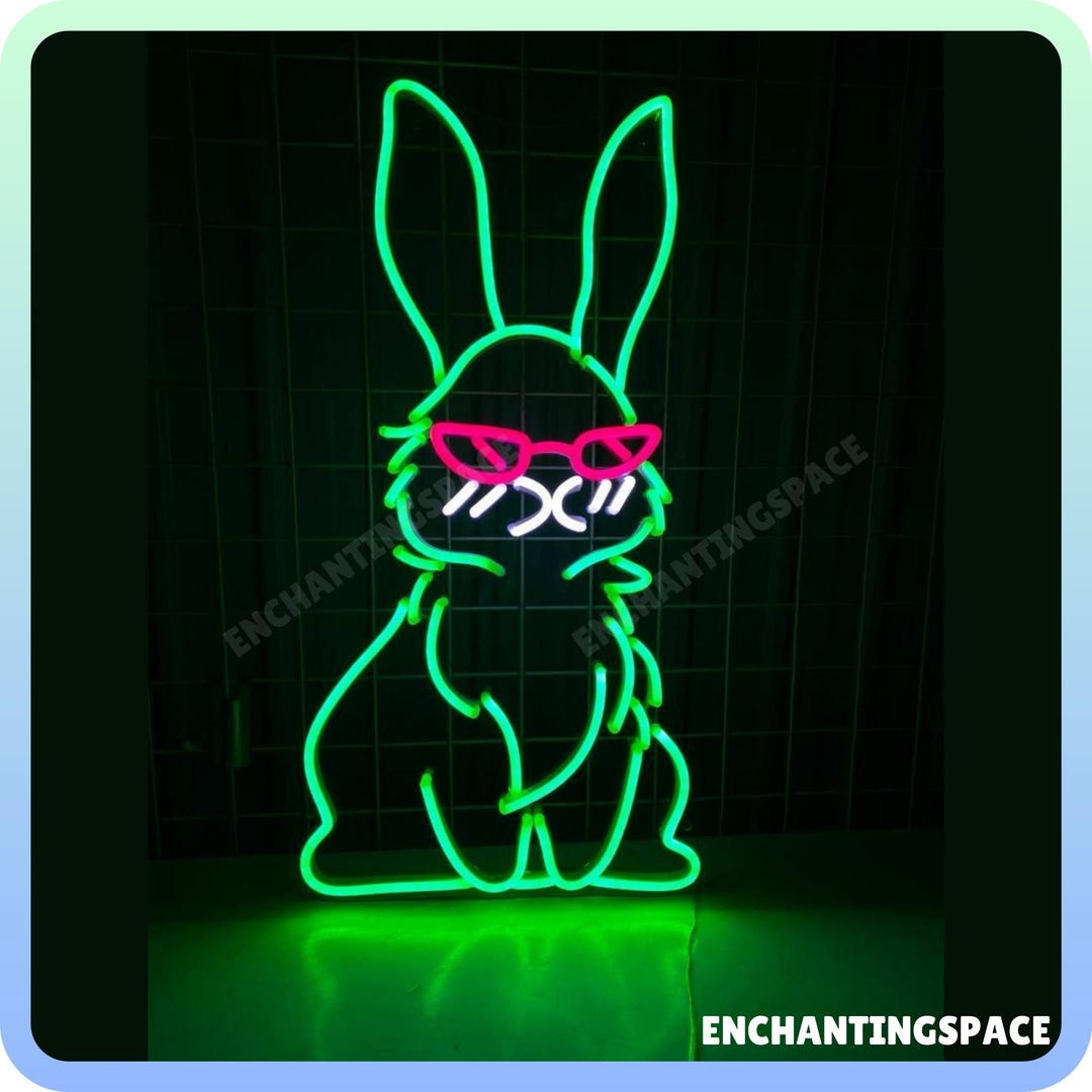 Rabbit in Glasses Neon Sign, Cute Bunny Neon Sign, Rabbit Led Wall Art ...