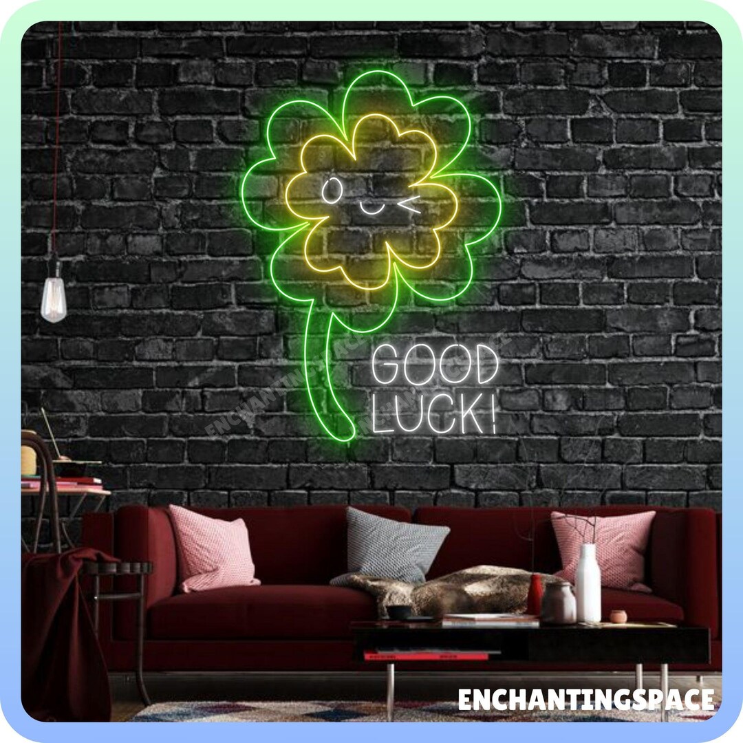 Good Luck Clover Leaf Neon Sign, Good Luck Leaf Led Light for Home ...