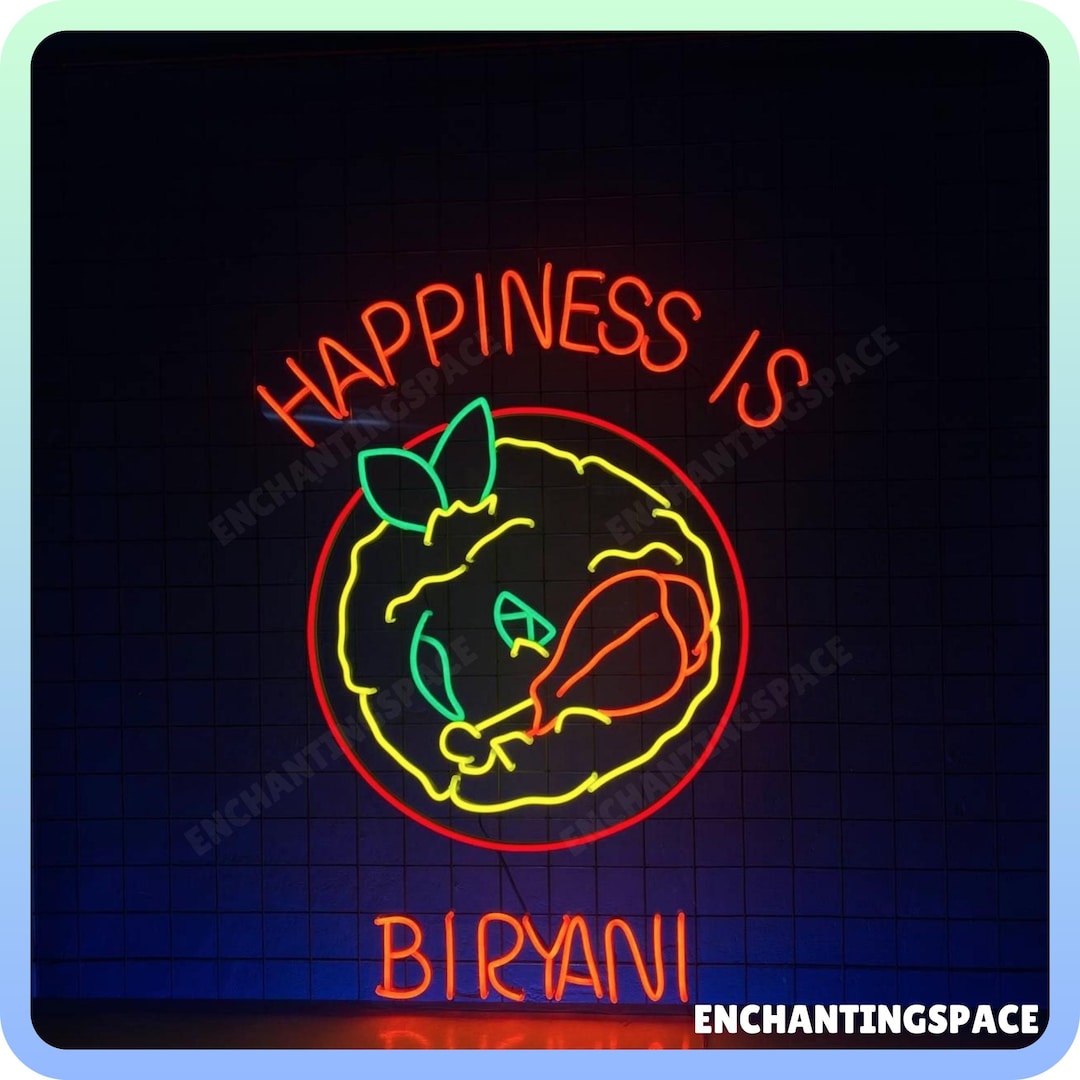 Happiness is Biryani Neon Sign, Indian Biryani Led Light, Biryani ...