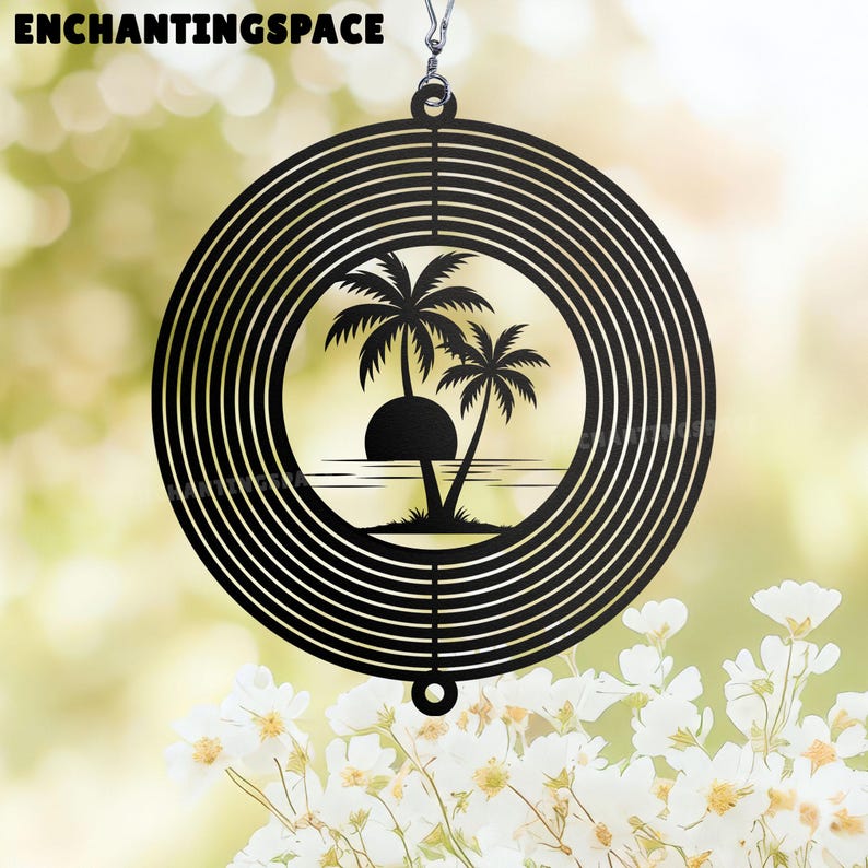 Personalized Palm Tree Wind Spinner, Sunset Spinner Grandma's Garden ...