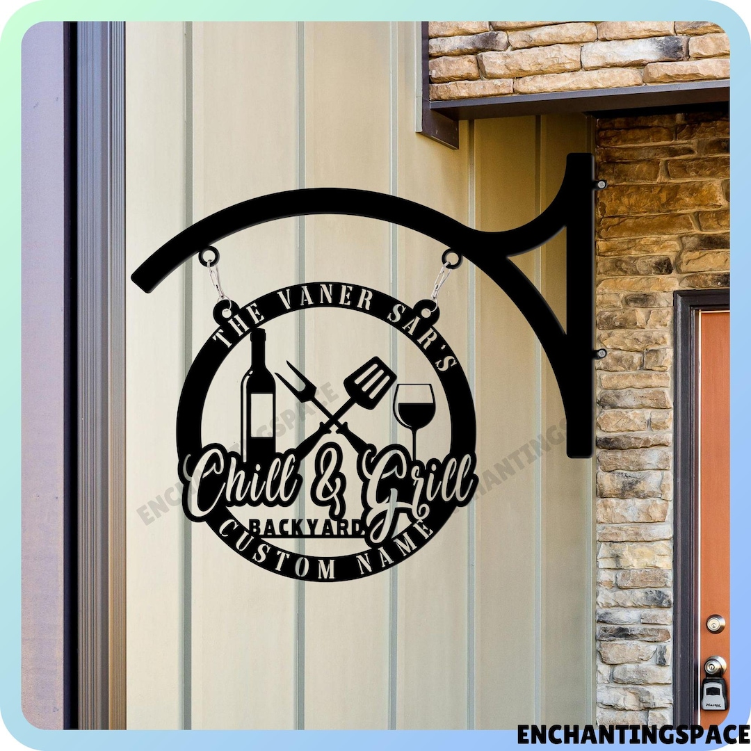 Custom BBQ Grill Backyard Metal Hanging Sign, Barbecue Store Front Sign ...