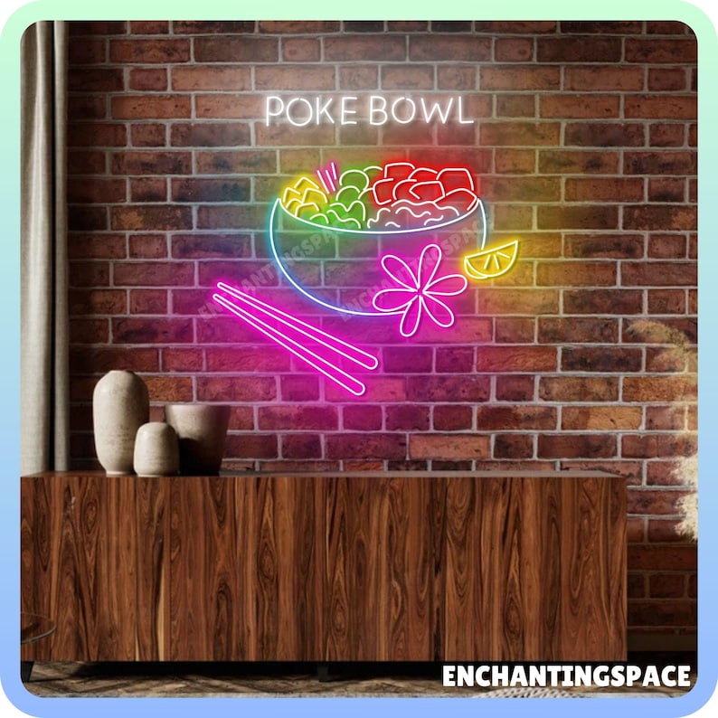 Poke Bowl Neon Sign, Hawaiian Poke Led Light, Poke Restaurant Neon ...