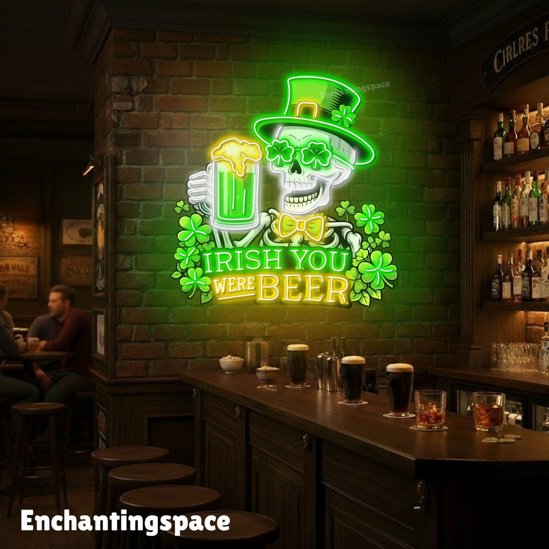 Skeleton Beer Neon Sign for St Patrick’s Day, LED Wall Decor for Irish ...