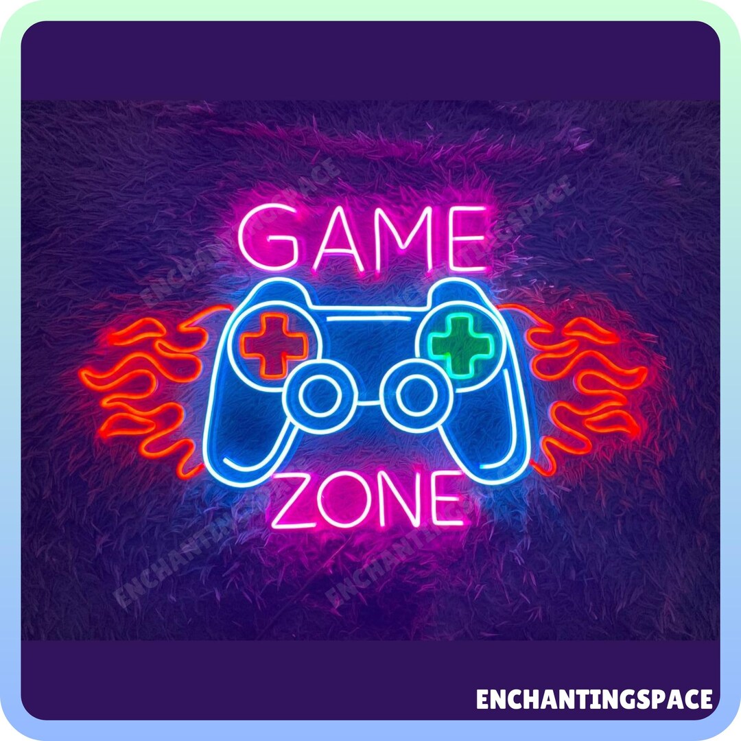 Game Zone Controller Neon Sign, Game Zone Fire Led Light, Video Game ...