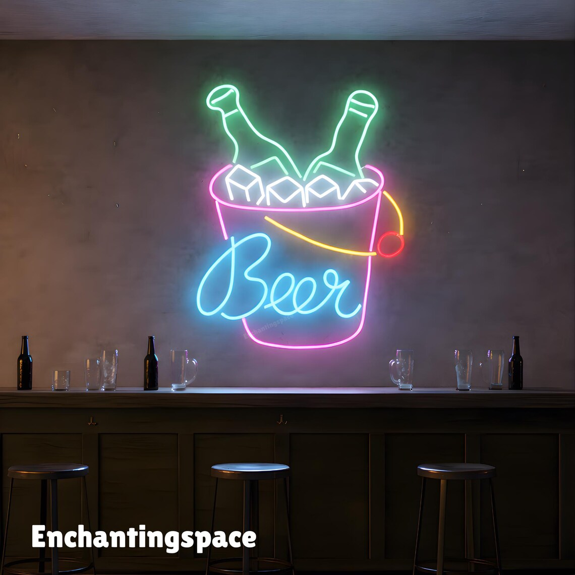 Beer Neon Sign, Ice Bucket Bottle LED Wall Sign for Pub, Bar Counter or ...