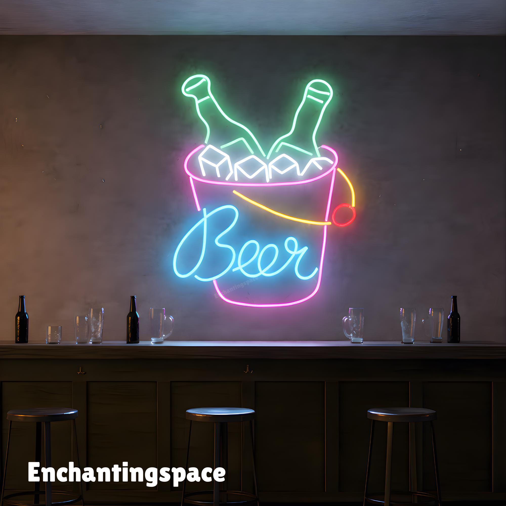 Beer Neon Sign, Ice Bucket Bottle LED Wall Sign for Pub, Bar Counter or ...