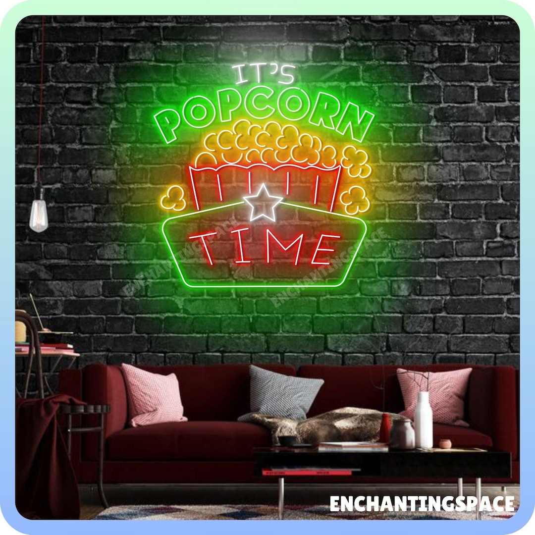 It's Popcorn Time Neon Sign, Popcorn Time Led Sign Wall Art, Popcorn ...