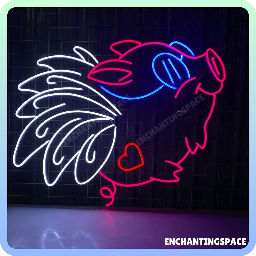Cool Pig Flying Neon Sign, Pig Wings Sunglasses Led Light, Kids Room ...