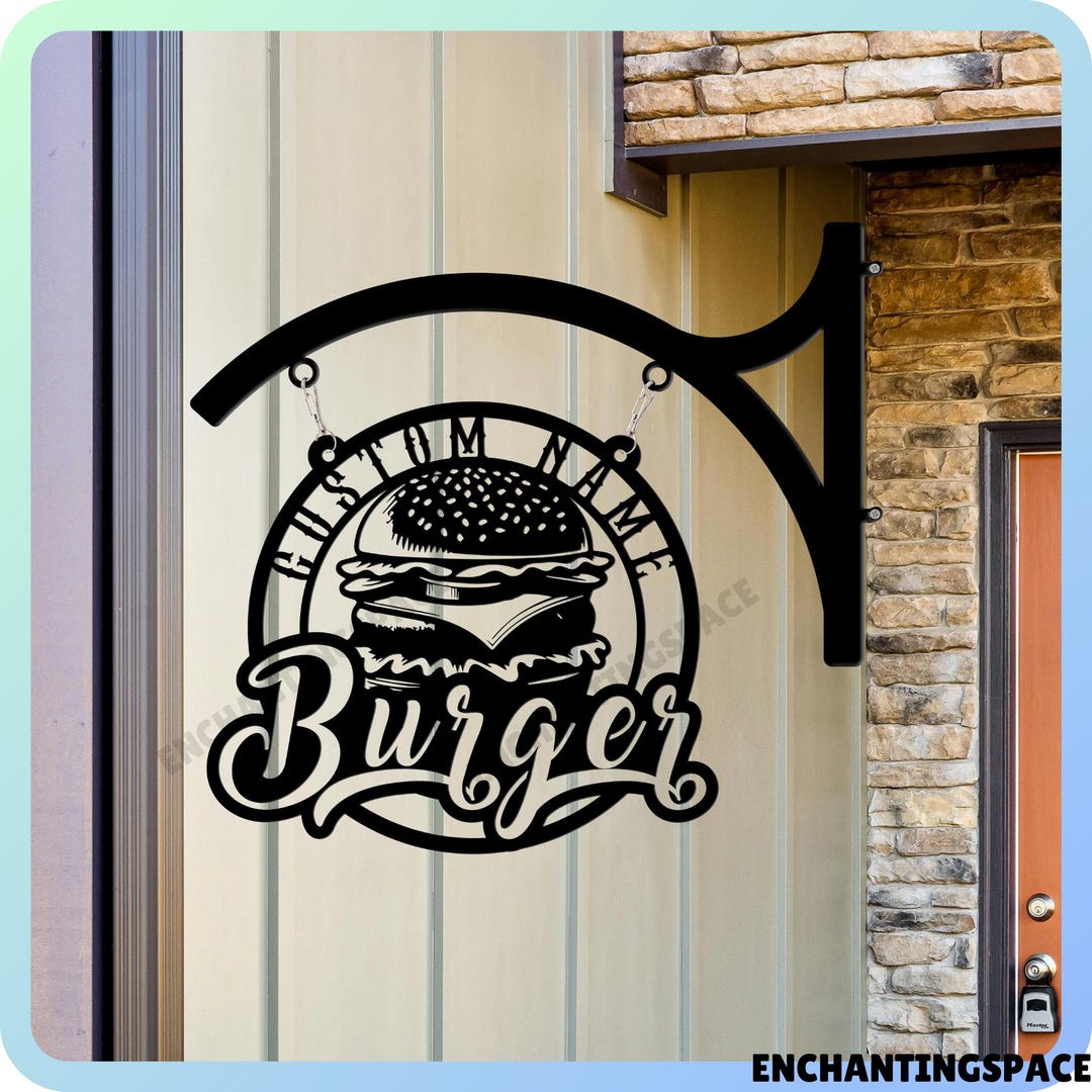Custom Burger Shop Metal Hanging Sign, Hamburger Store Front Sign ...