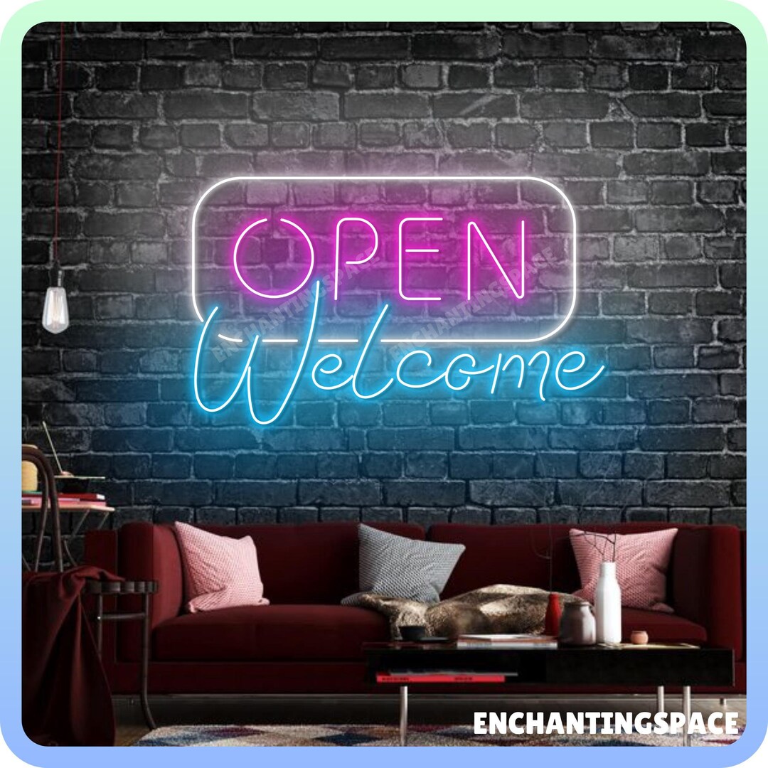 Open Welcome Neon Sign, Open Welcome Led Sign Wall Art, Open Neon Light ...