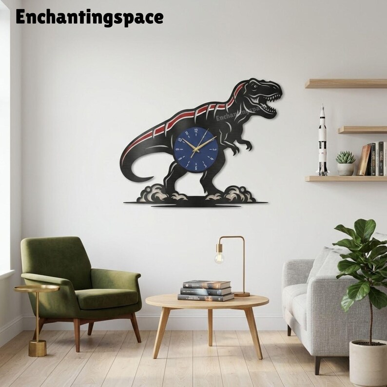 Personalized Dinosaur Metal Wall Clock, Home Study Decor, Creative ...