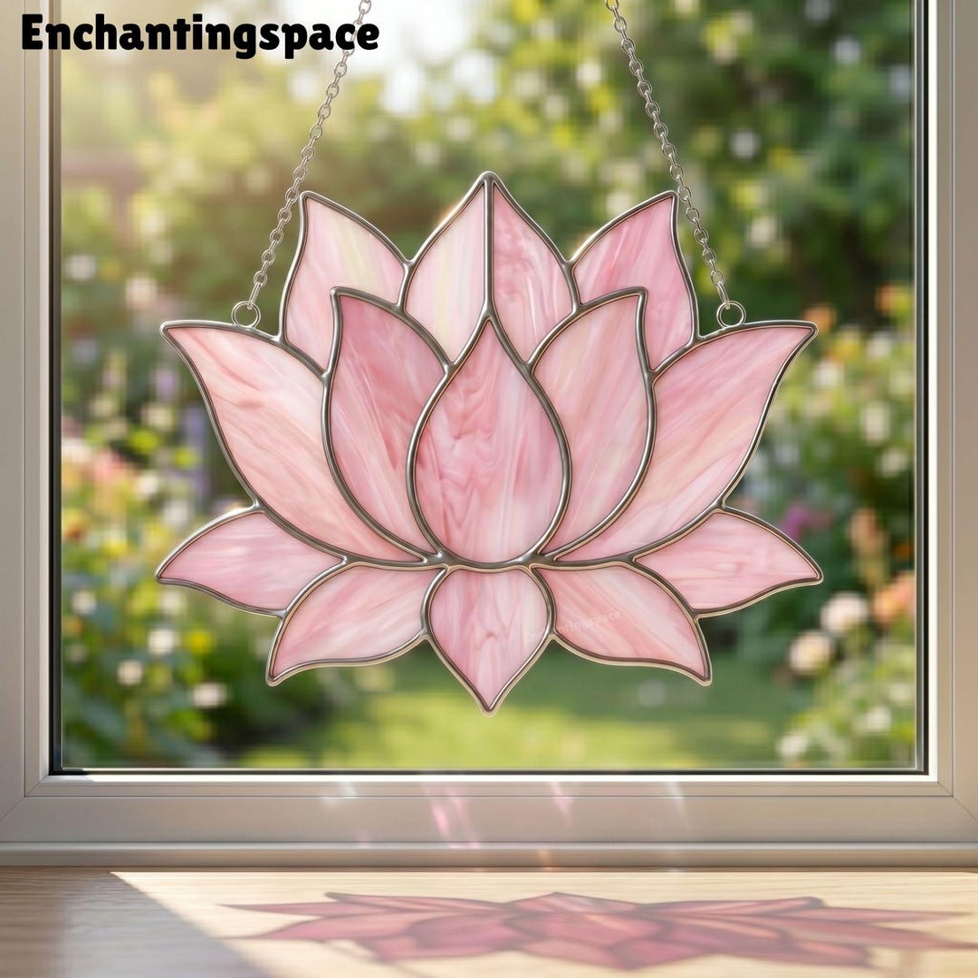 Handmade Lotus Stained Glass Window Hanging, Handcrafted Floral ...