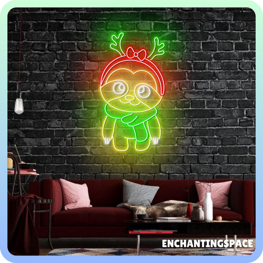 Sloth Christmas Neon Sign, Sloth Bear Xmas Led Light, Custom Neon Sign ...