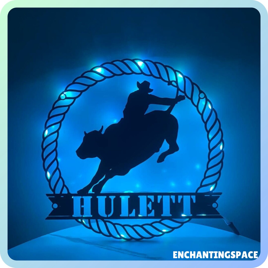Customized Riding Horse Metal Wall Art LED Light, Personalized Rodeo ...