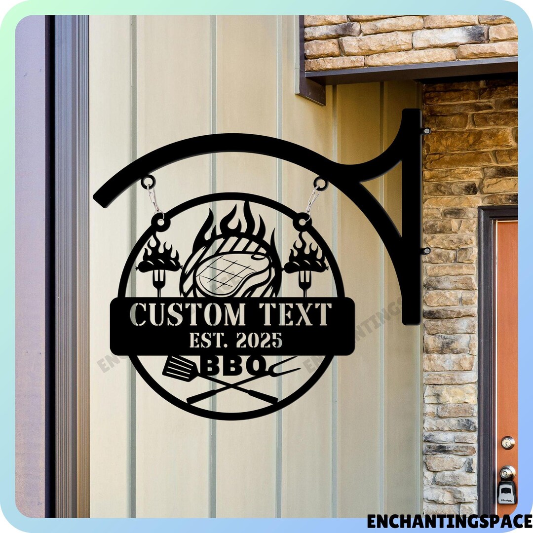 Custom Hanging Bar BBQ Grill Metal Sign, Bar Grill Store Front Sign ...