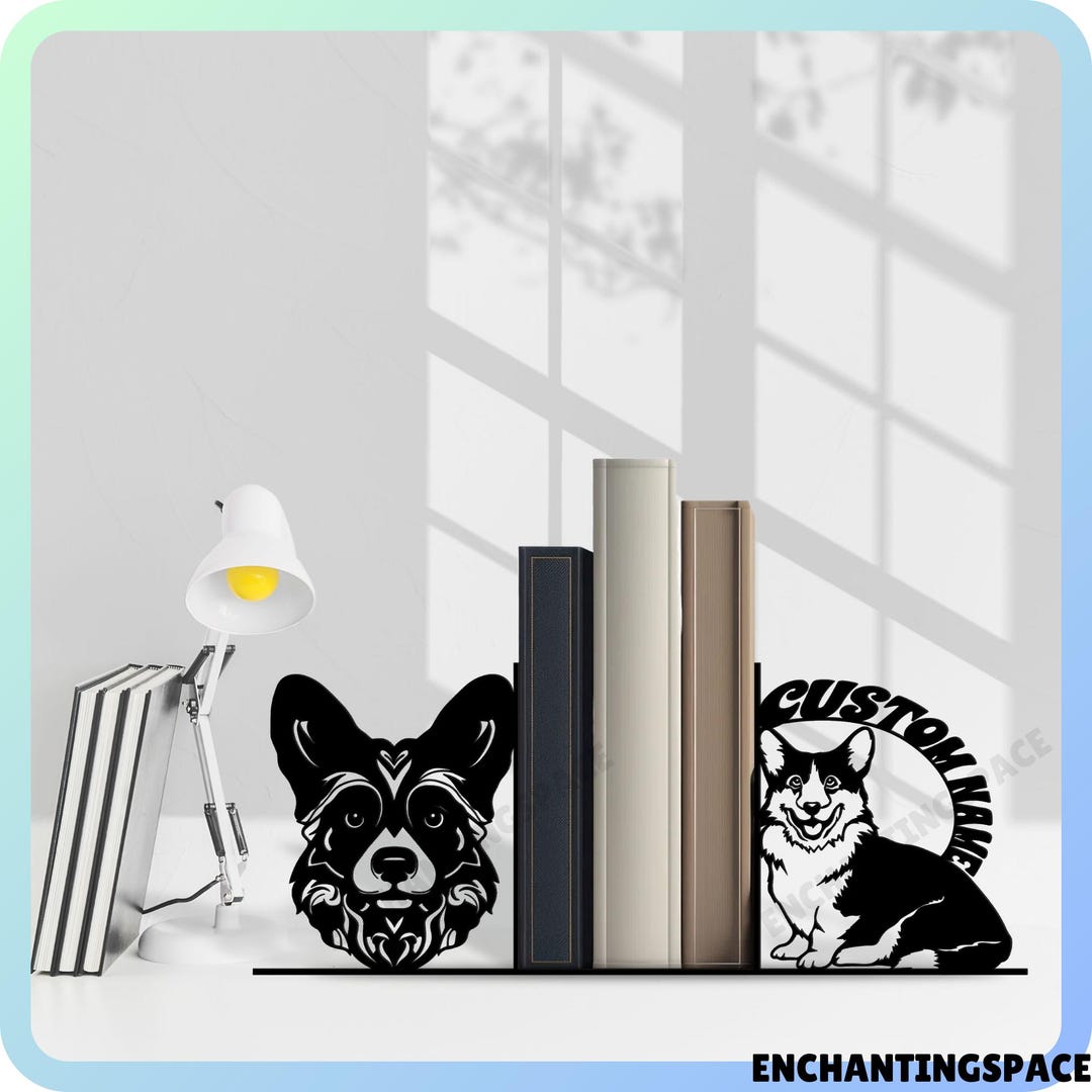 Customize Corgi Dog Metal Art Bookends, Corgi Metal Desk Office Decor ...