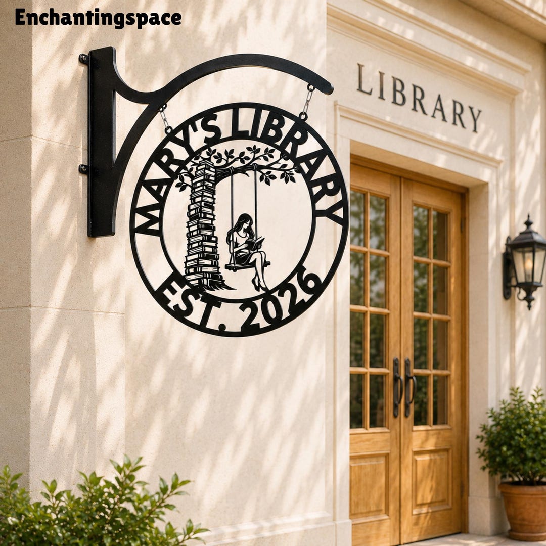 Personalized Library Metal Sign, Metal Wall Hanging Art for Book Shop ...