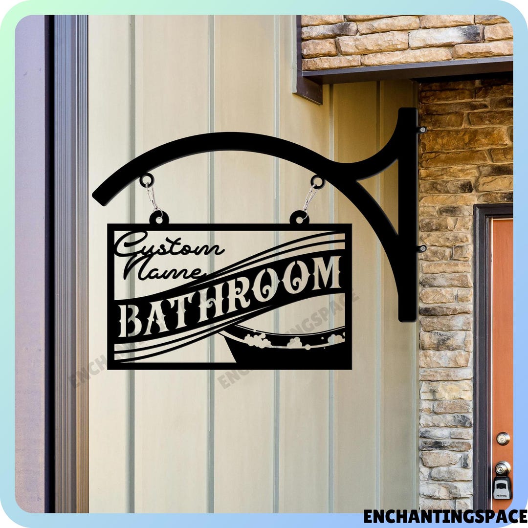 Personalized Hanging Bathroom Metal Sign, Bathroom Outdoor Hanging Sign ...