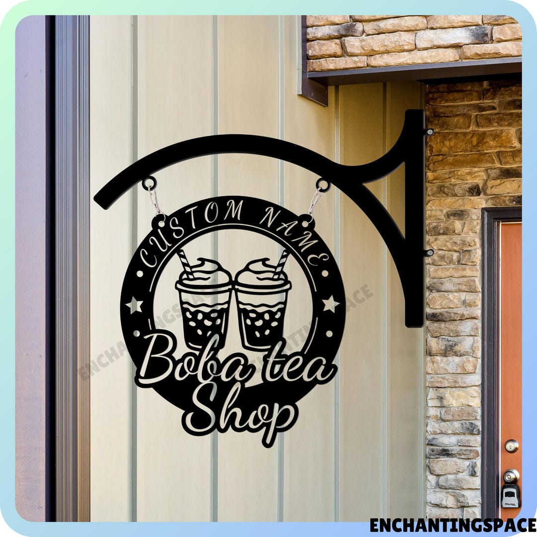 Custom Boba Tea Shop Hanging Metal Sign, Milk Tea Shop Metal Blade Sign ...