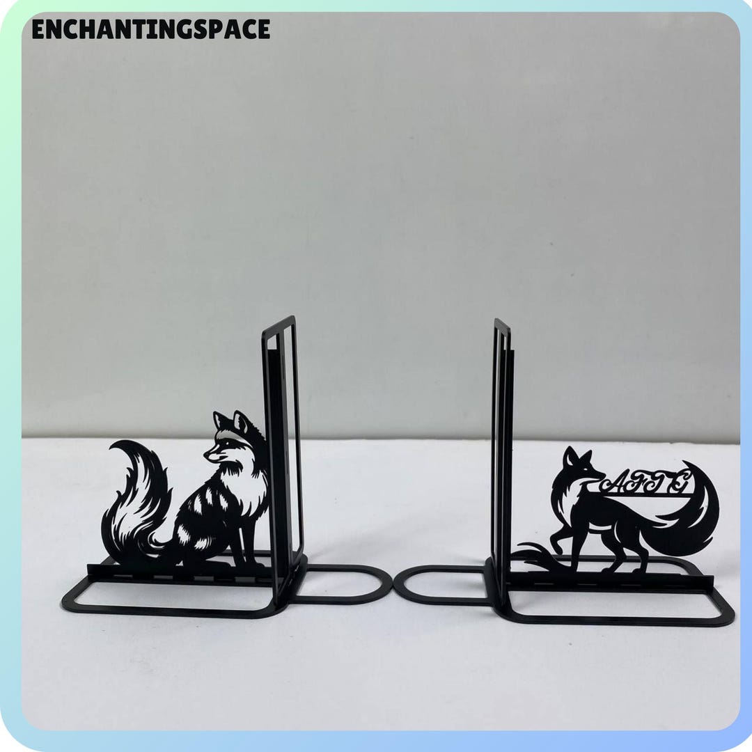 Customized Fox Metal Bookends, Personalized Name Book End, Animal Table ...