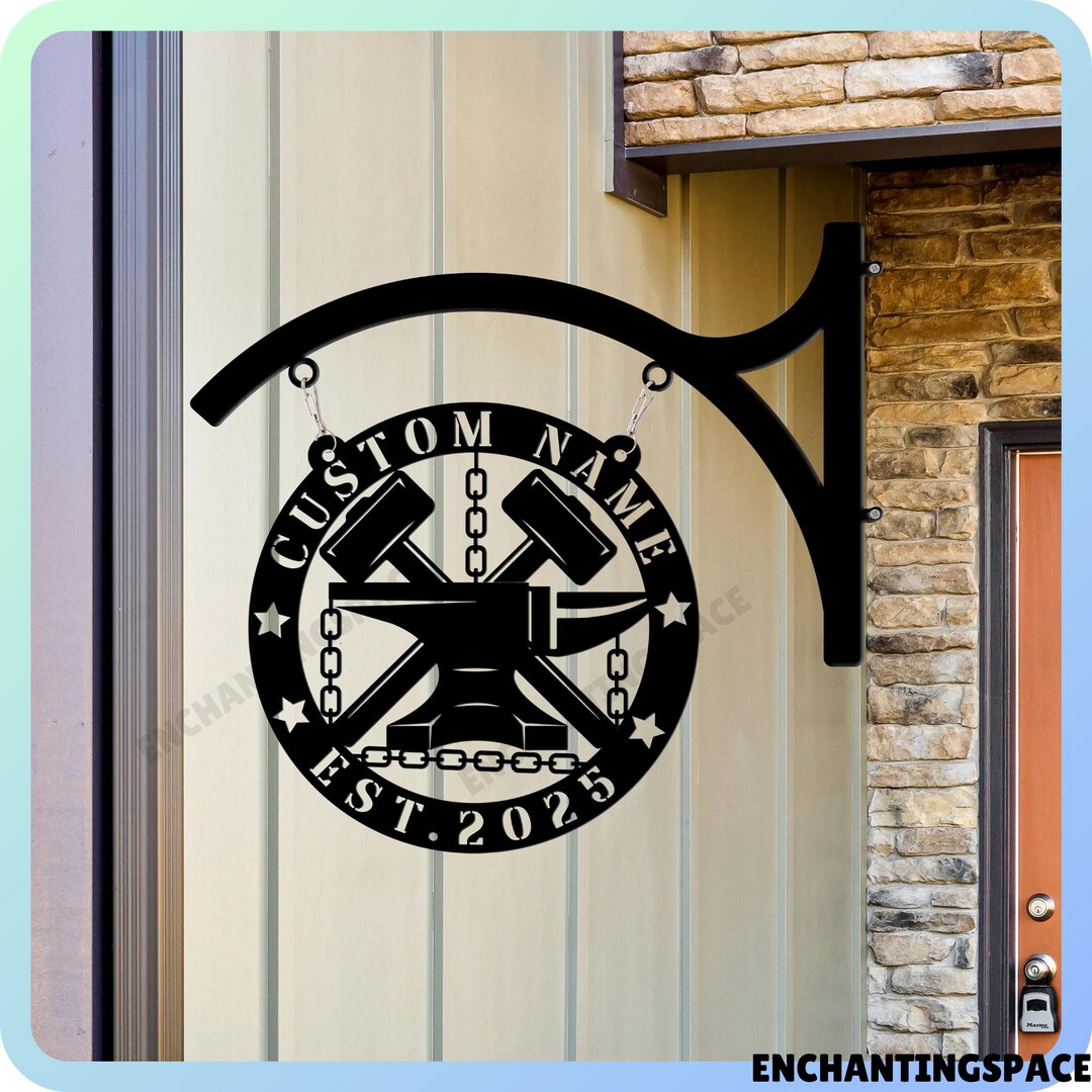 Customize Hanging Blacksmith Anvil Metal Sign, Hammer Forge Blade Sign ...