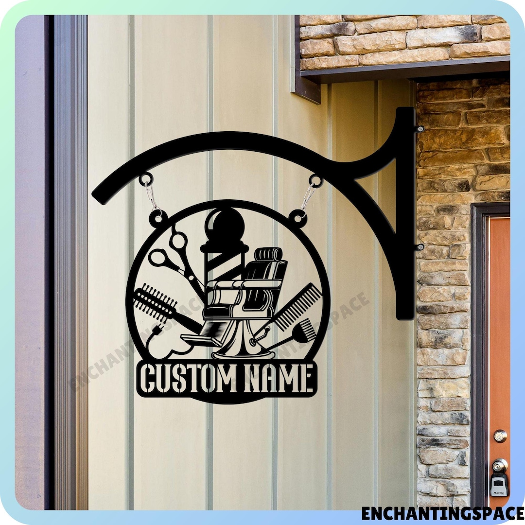 Personalized Barber Shop Metal Hanging Sign, Hairdresser Store Front ...