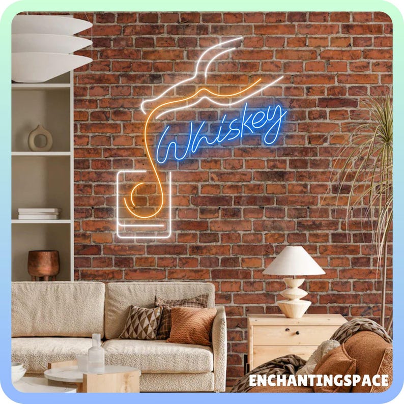 Whiskey Neon Sign, Whiskey Glass Bottle Led Sign Wall Art, Wine Bar Pub ...