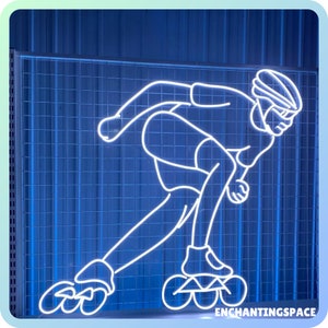 Man Playing Roller Skating Neon Sign, Roller Skates Store Wall Decor ...