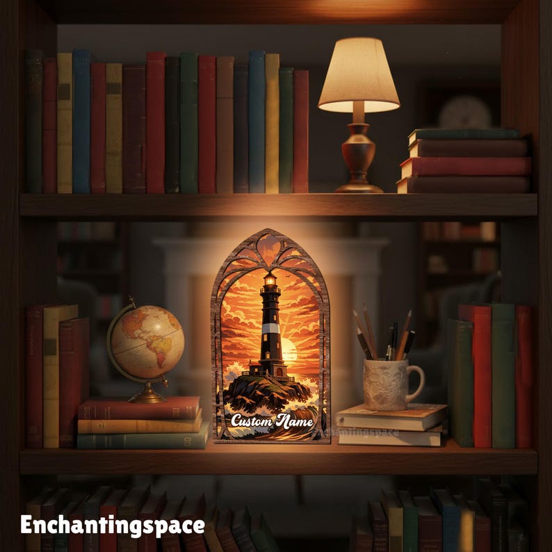 Personalized Lighthouse Window Book Nook With LED Light, Seaside ...