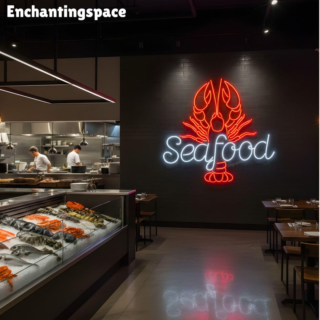 Seafood Lobster Neon Sign, Seafood Led Sign, Welcome Sign for Seafood ...