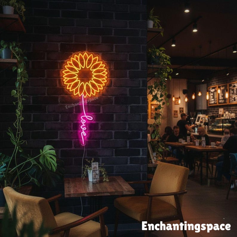 Floral Sunflower Neon Wall Light, LED Decor for Cafe, Flower Shop ...