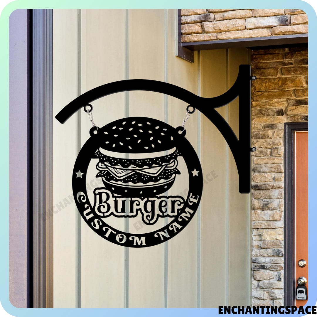 Personalized Name Burger Metal Hanging Sign, Hamburger Store Front Sign ...