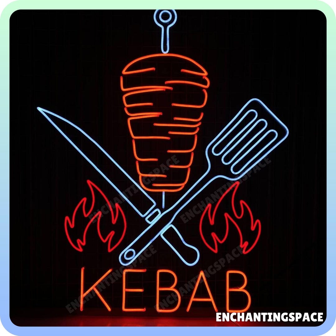 Kebab Neon Sign Wall Art, Shawarma Led Sign for Fast Food Store, Kebab ...