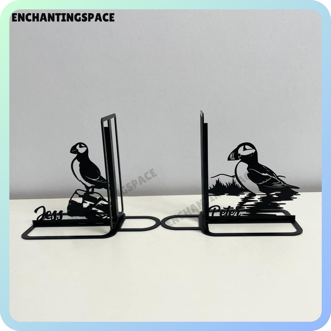 Customized Puffin Bird Metal Bookends, Puffin Name Bookend, Bird Metal ...