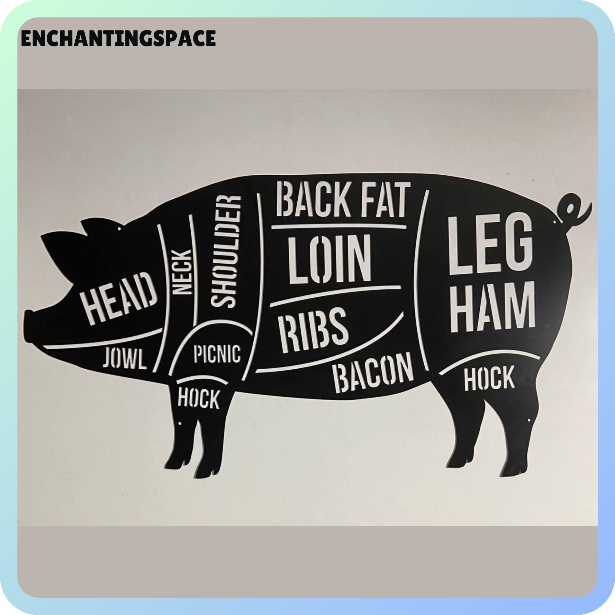 Pig Pork Cuts Metal Wall Art LED Light, Pork Butcher Shop Led Metal ...