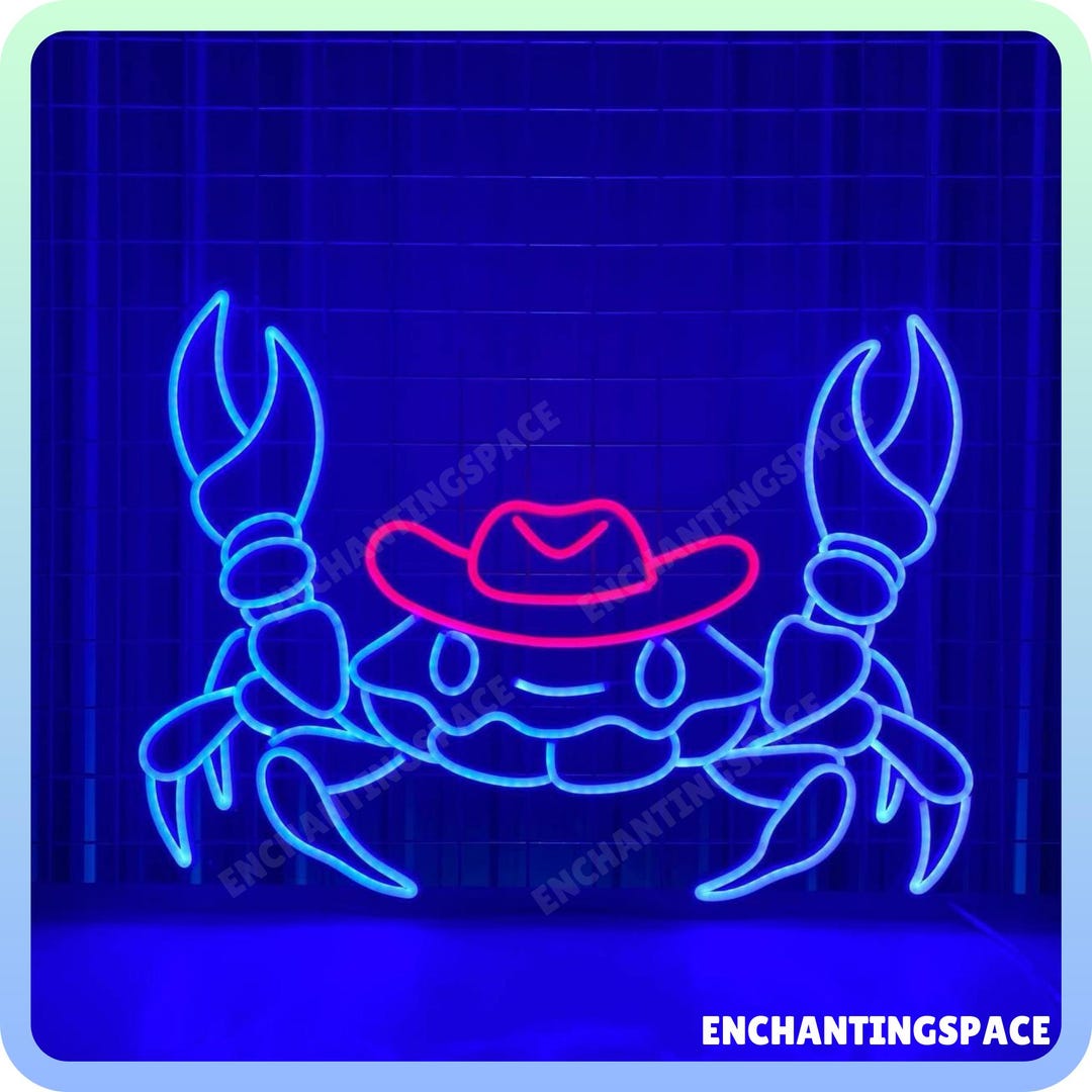 Crab With Hat Neon Sign, Crab Led Light, Custom Sea Animal Neon Light ...