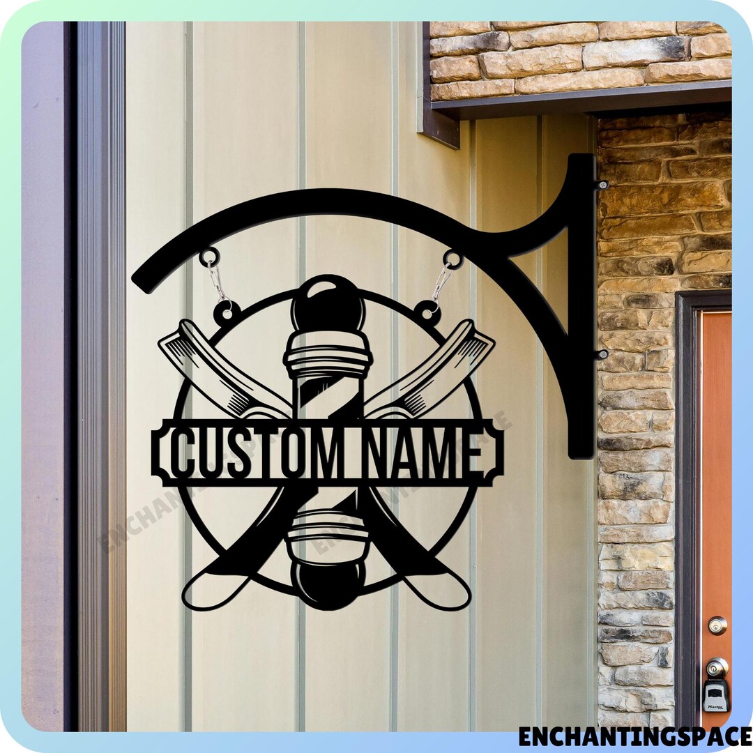 Customize Name Barber Shop Metal Hanging Sign, Barber Shop Store Front ...